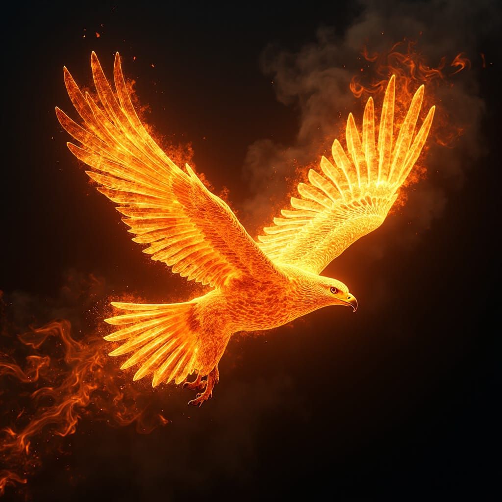 Majestic Hawk Formed by Leaping Flames in High Con... - AI Art