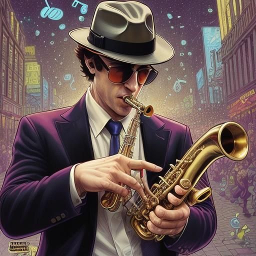 saxaphone with musical notes floating out and around being played by a ...