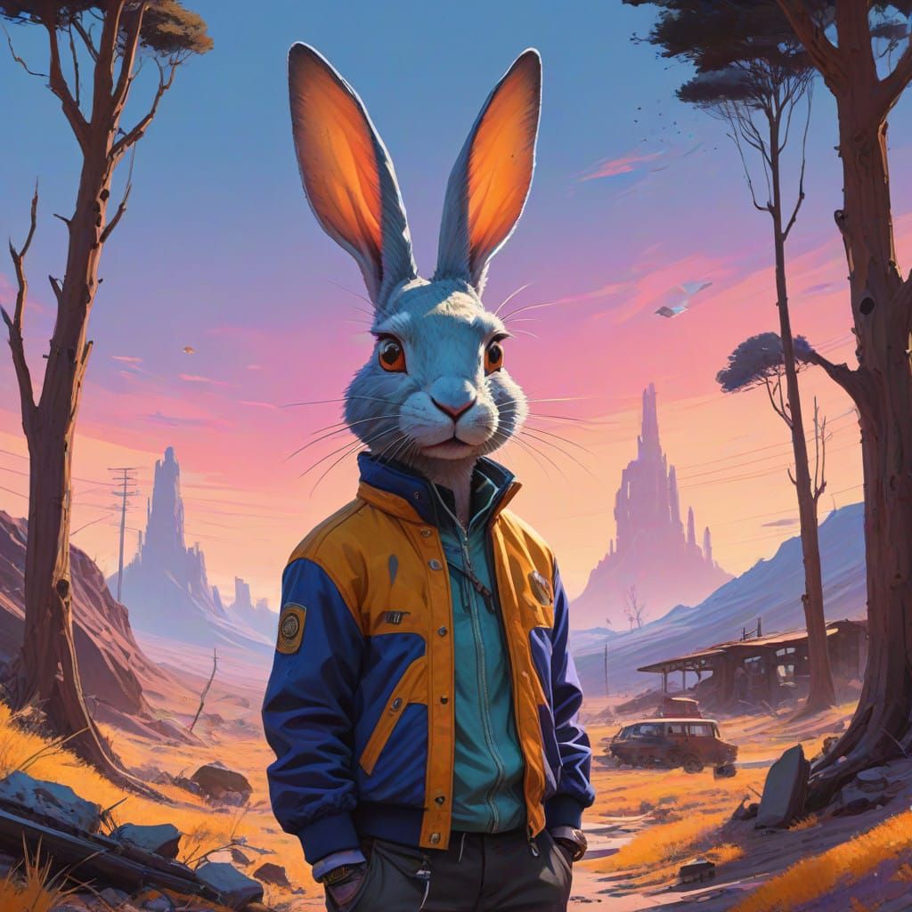 Ethereal Rabbits in Dreamlike Desert Landscape, In... - AI Art