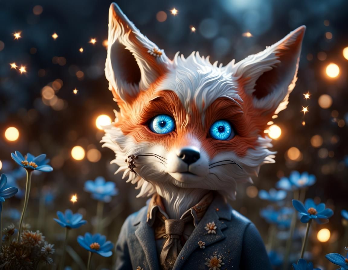 3D photorealistic Portrait of an adorable zombie fox with blue eyes ...