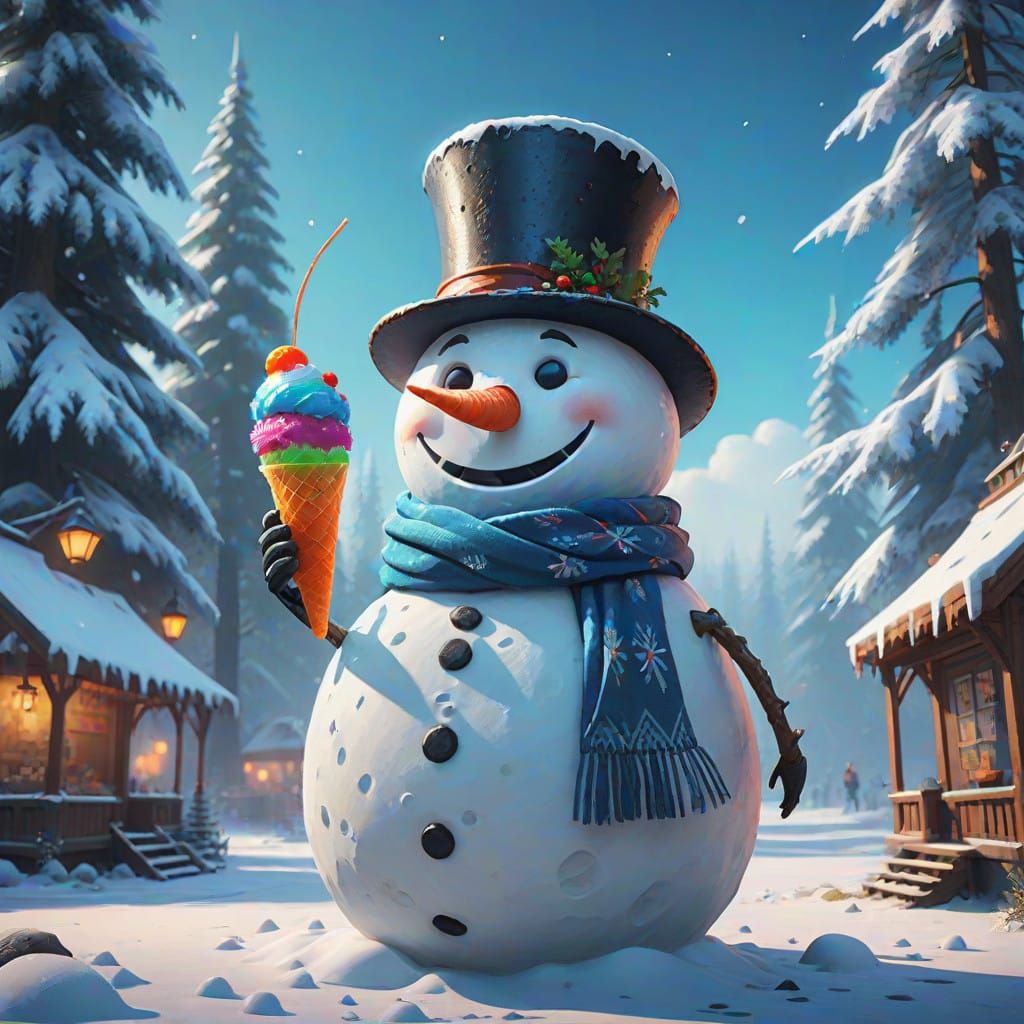 snowman eating a snowcone - Winter Wonderland Snowman Indulg...