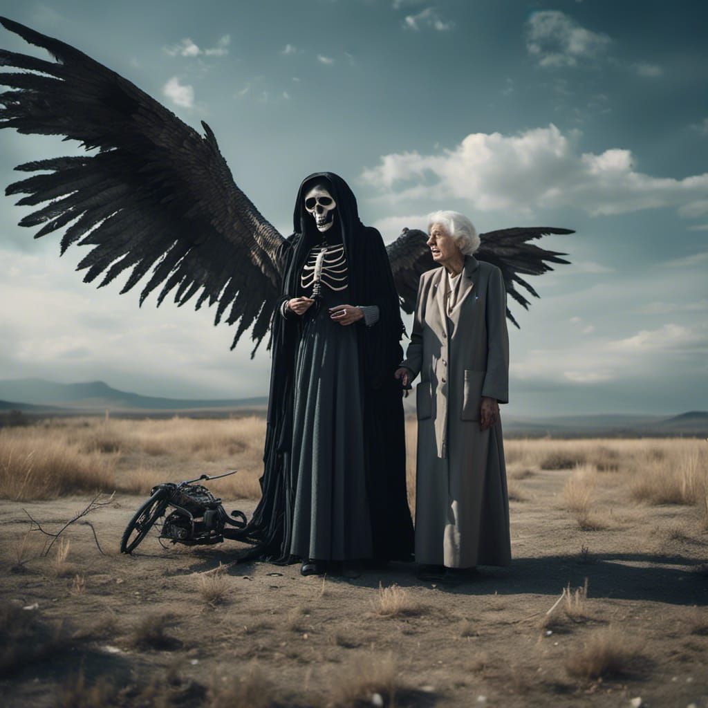 Old lady and the Angel of death - AI Generated Artwork - NightCafe Creator