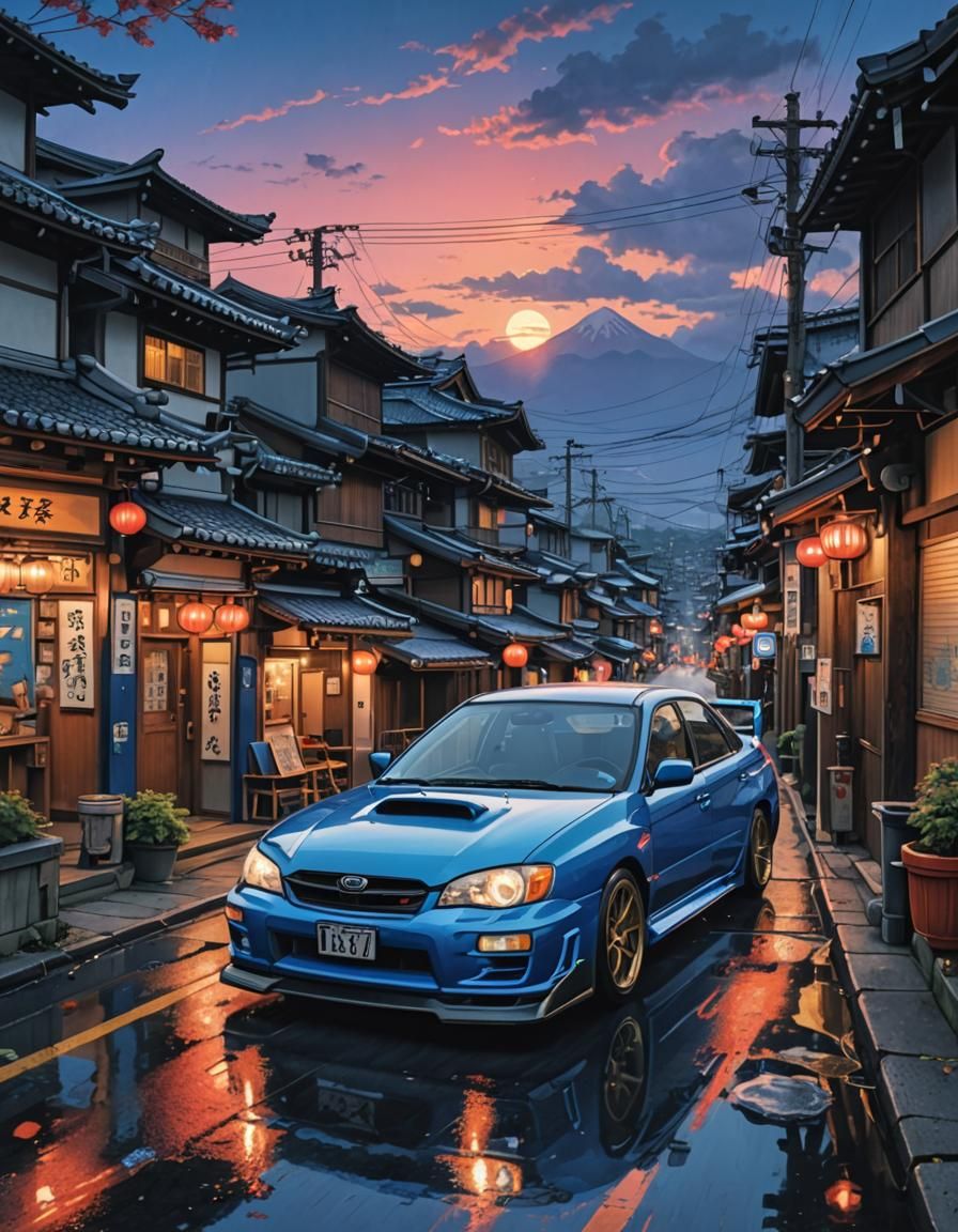 Blue 1996 Subaru Impreza - AI Generated Artwork - NightCafe Creator