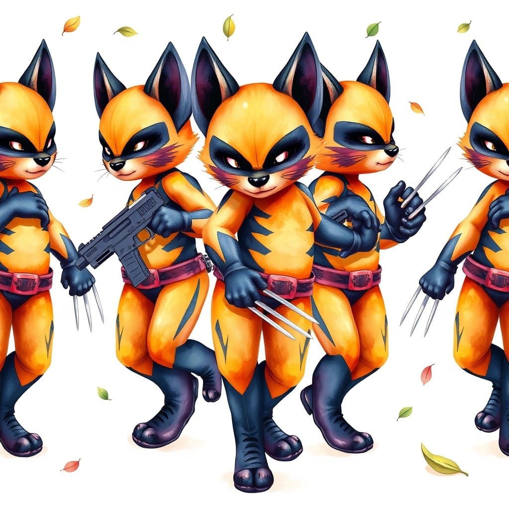 Cute Wolverine Dance Party in Watercolor Style - AI Art