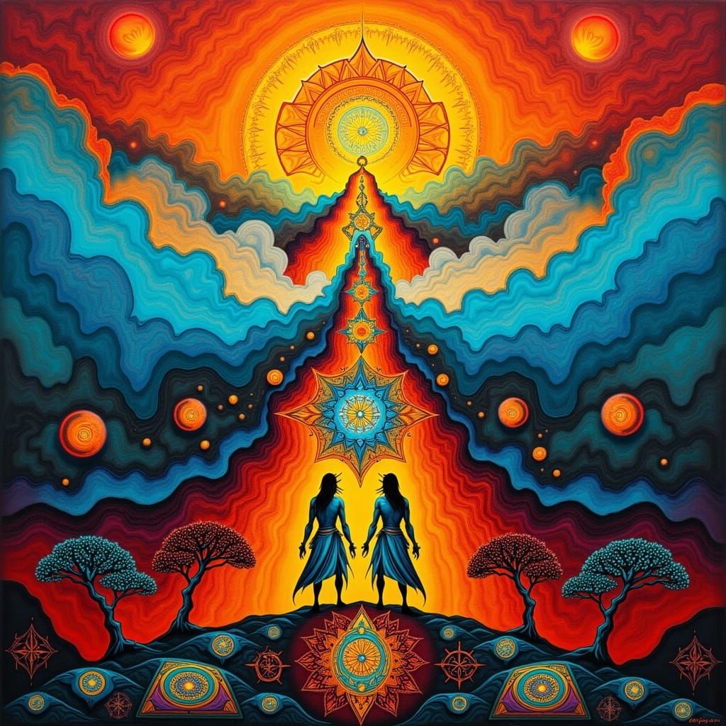 Vibrant Navajo Sand Painting of Holy People Ascend... - AI Art