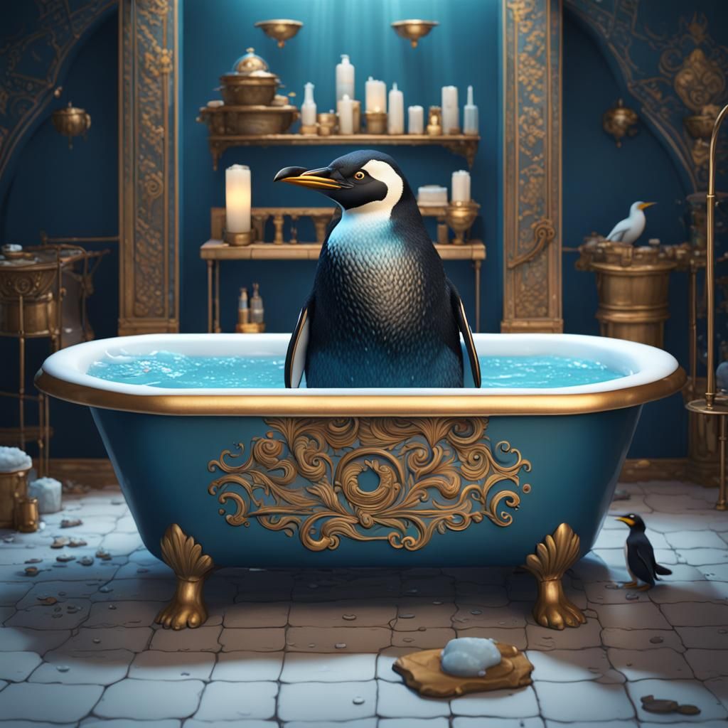 Penguin in the bathtub - AI Generated Artwork - NightCafe Creator