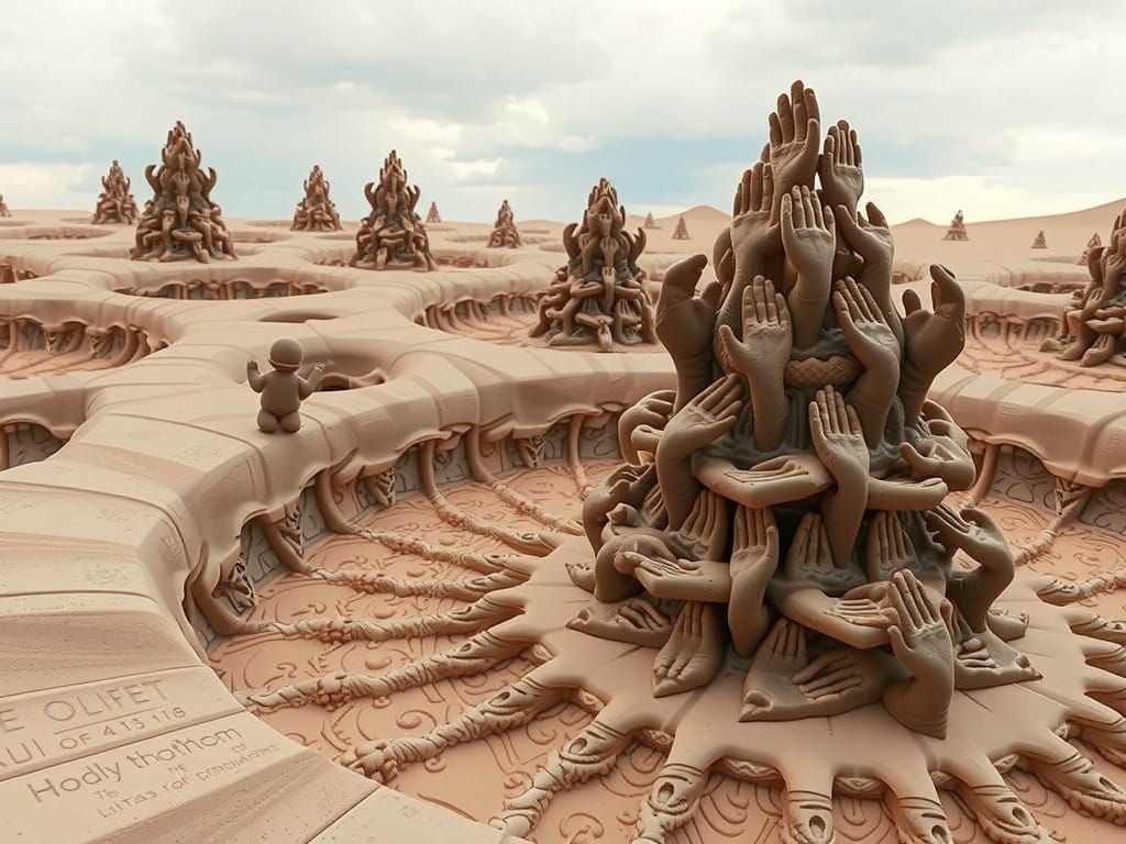 surreal handscape made of clay - Escher-Inspired Clay Surrea...