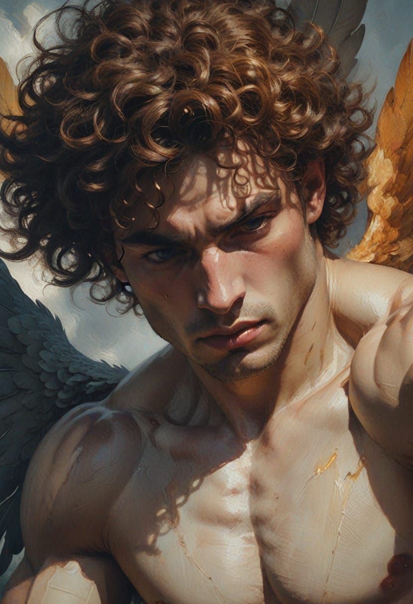 Orange and white winged Angel - Classical Angel with Muscula...