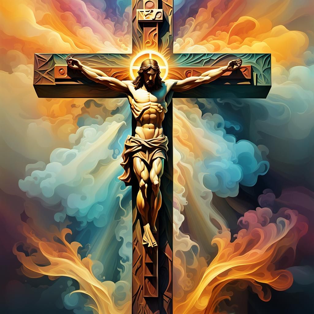 jesus cross barely seen with smoke abstract, intricate, Danish Pastel ...