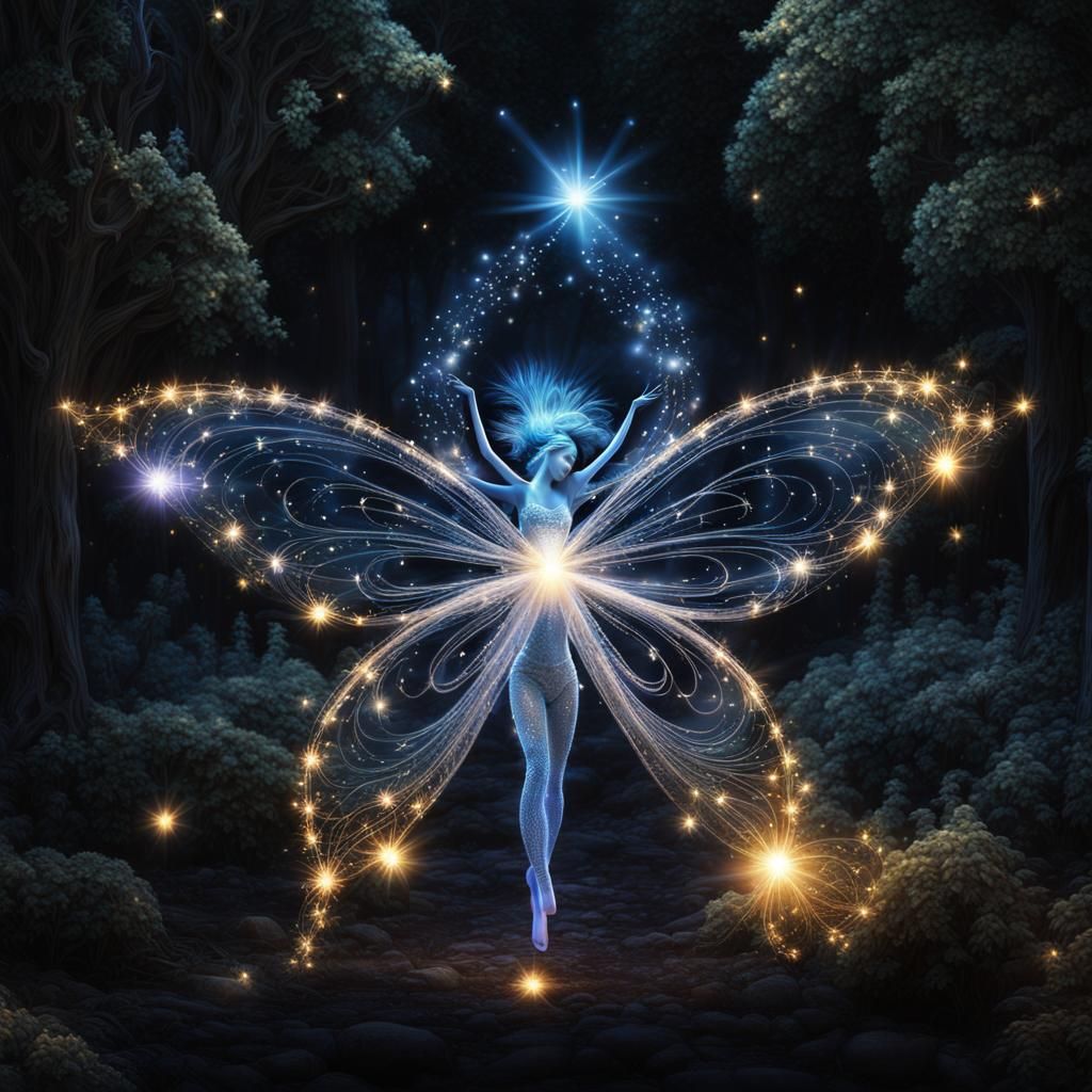 Celestial dancer, light star fireflies bursts of light shining ...