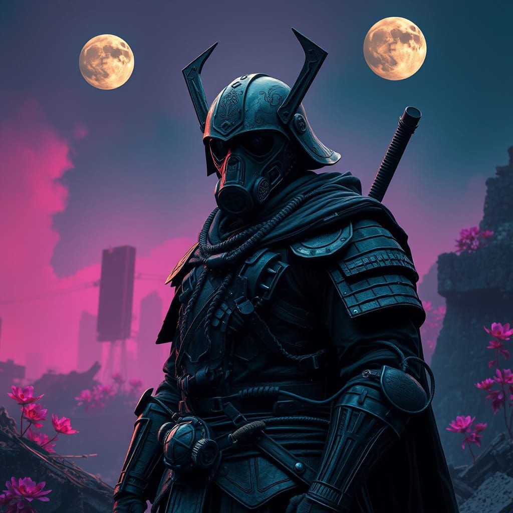 Cyberpunk Samurai Mage in Post-Apocalyptic Neo-Tok... - AI Art