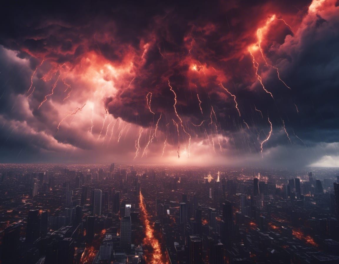 Upside-down storm, fantasycore, vibrant with storm_clouds, violent, 3d shading, upside-down ...