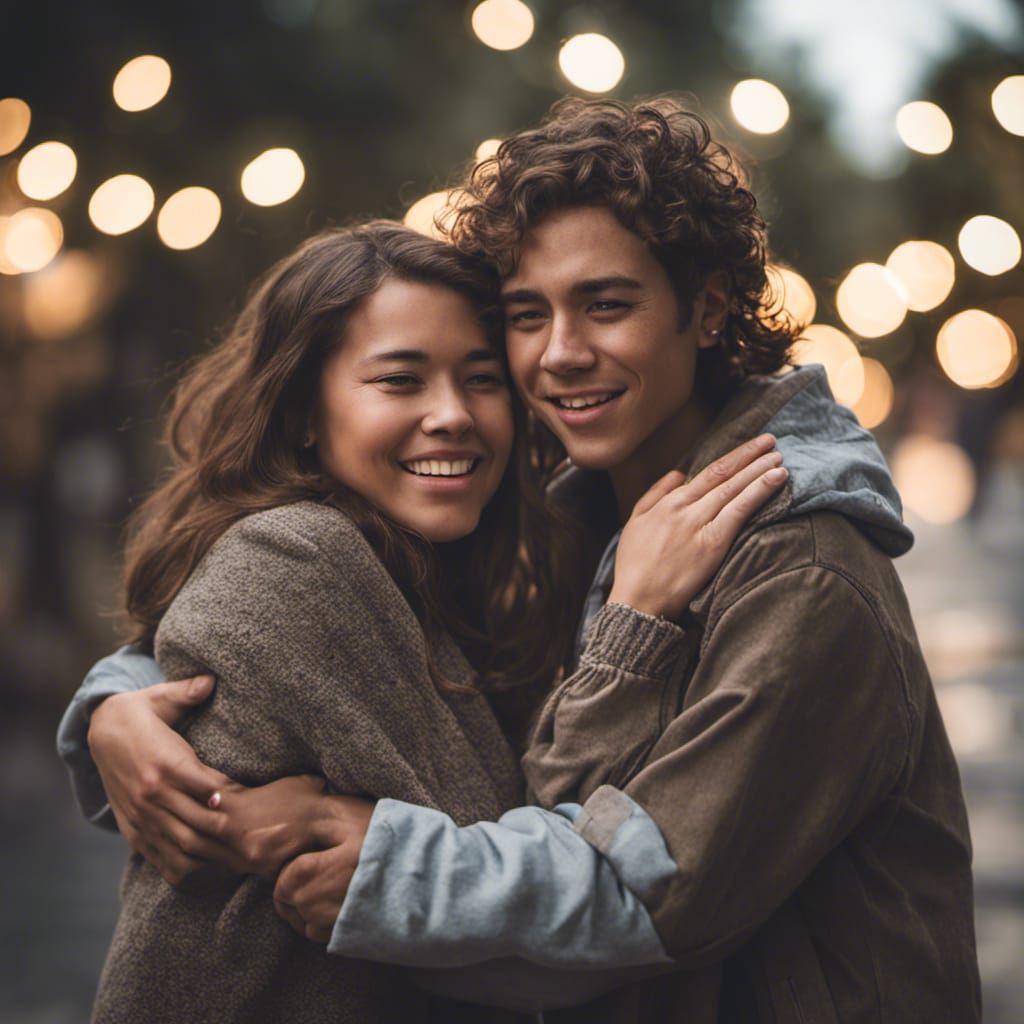 two friends hugging - AI Generated Artwork - NightCafe Creator
