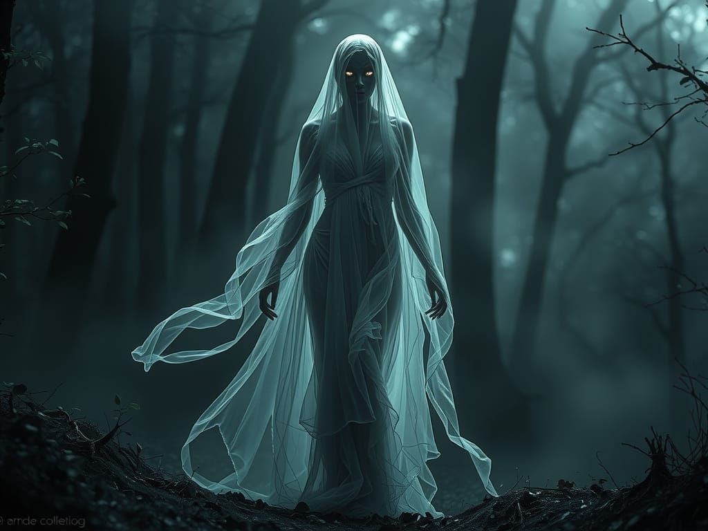 Wraith - Ethereal Wraith in Tattered Gown Walks Through Mys...