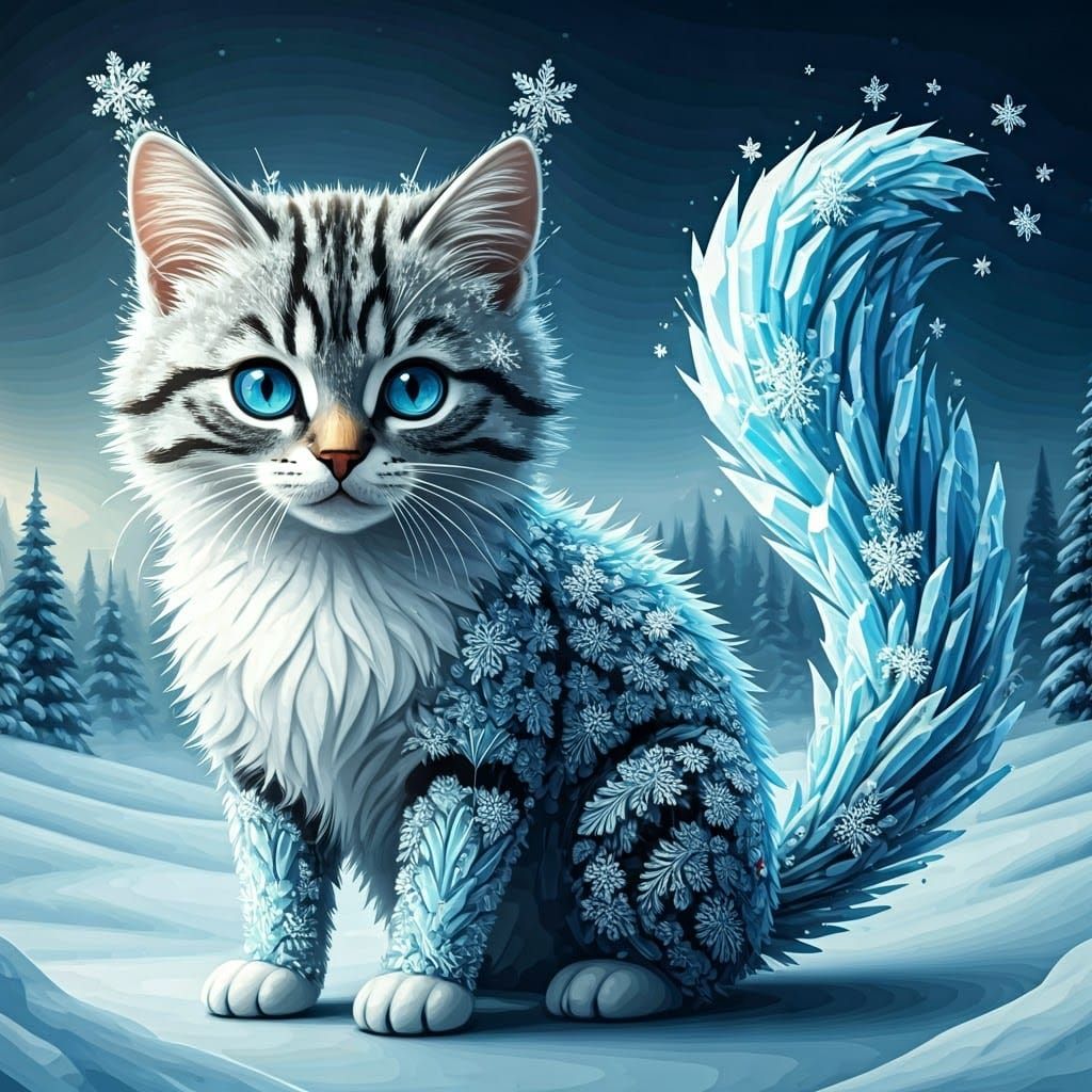 Snow and Ice Kitten - Enchanted Snow Kitten in Winter Wonder...