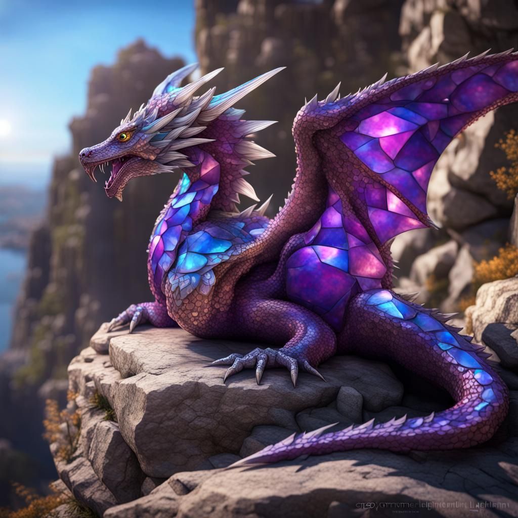 Crystal wyvern with Kaleidoscope multicolored scales sleeping in the ...