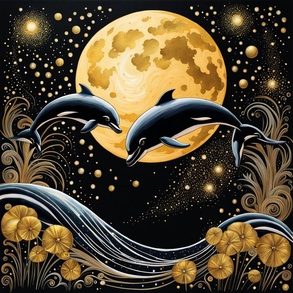 Dolphins At Night 2 - AI Generated Artwork - NightCafe Creator