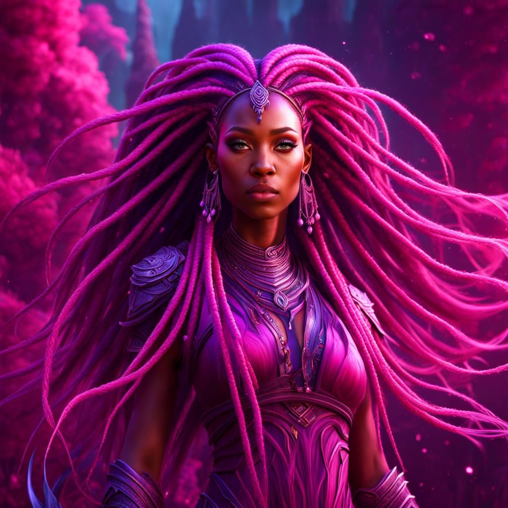 Pink avatar women with long flowing purple locs - AI Generated Artwork ...