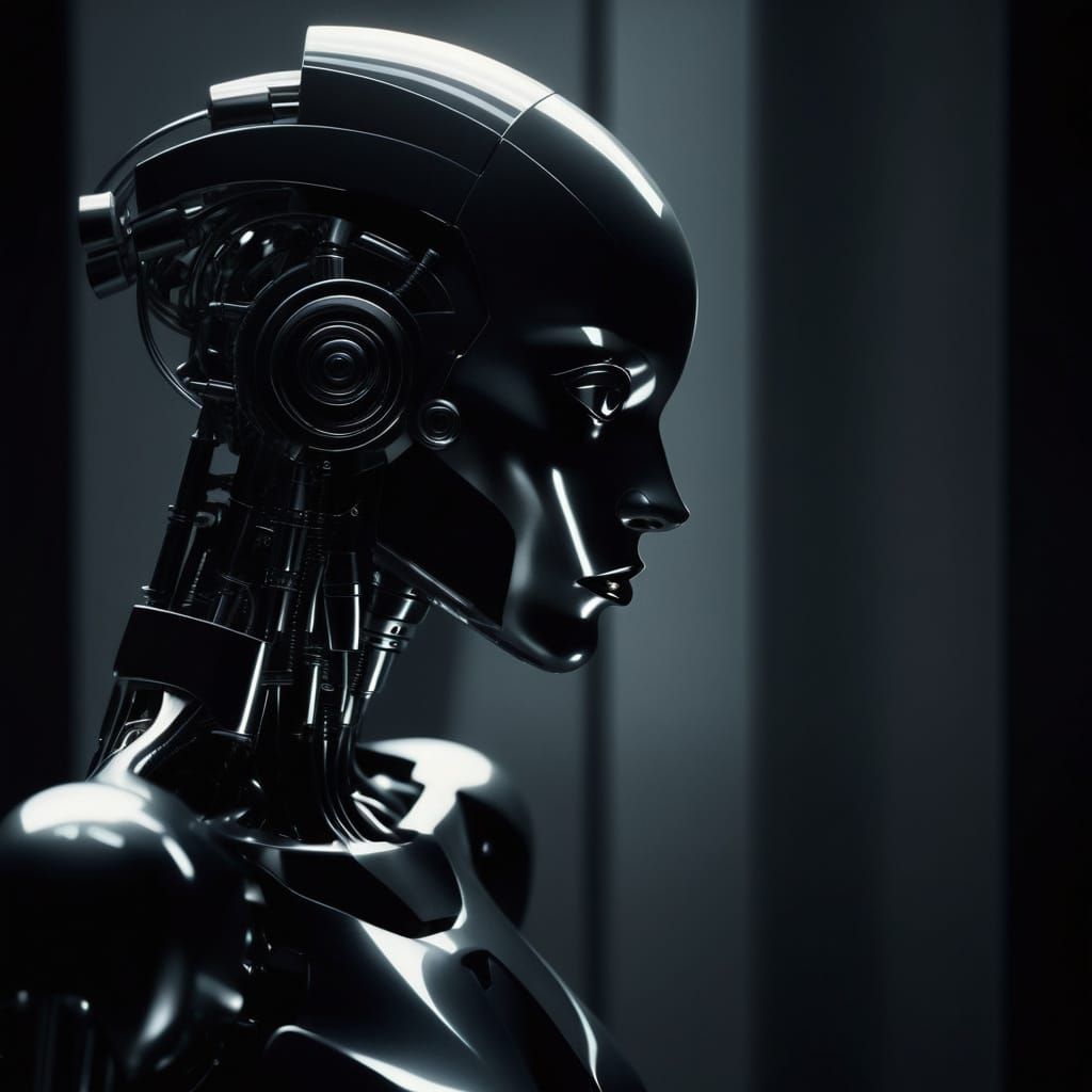 Ethereal Robot Goddess in Black Chrome - AI Art