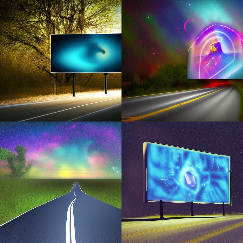 Billboard on a country dark road - AI Generated Artwork - NightCafe Creator