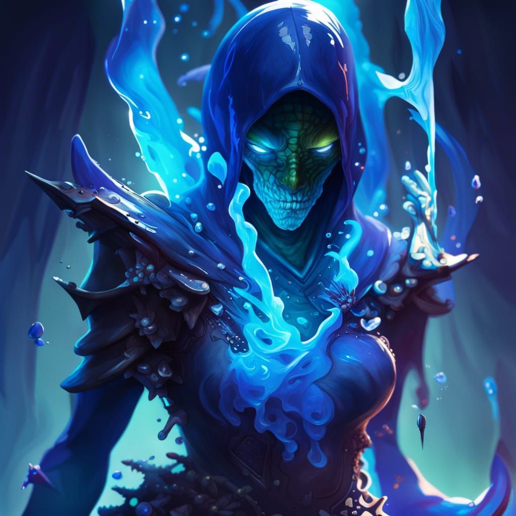 Faceless, Translucent, Blue Hue, Human Shaped Slime, Holding daggers ...