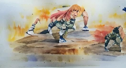Battle stance, anime watercolor - AI Generated Artwork - NightCafe Creator