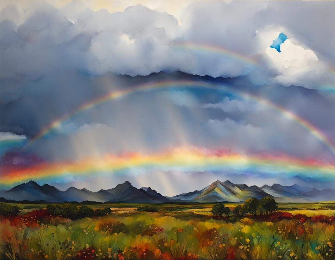 Landscape with Triple Rainbow - AI Generated Artwork - NightCafe Creator