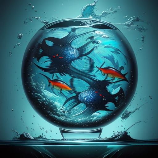 Double Exposure Fish in a Fish Bowl Watch Fishing ... - AI Art