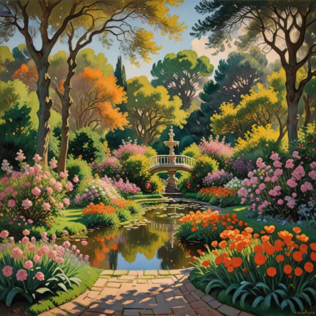 In the park - Golden Hour Garden Serenity in Vibrant Bloom