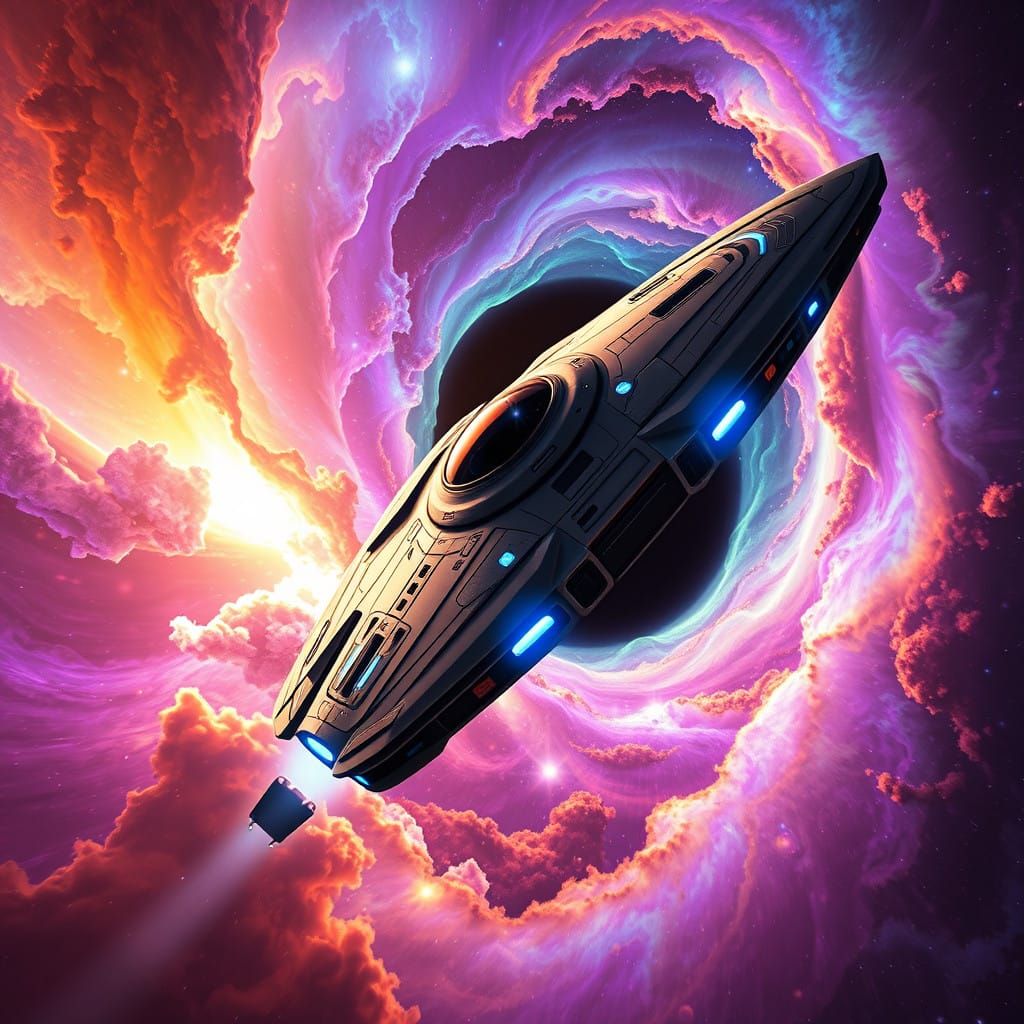 Stunning Cosmic Scene with Metallic Spaceship and ... - AI Art