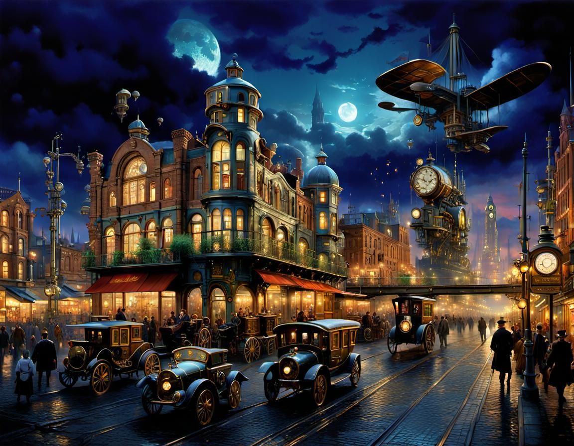 Steampunk Night 1 - AI Generated Artwork - NightCafe Creator