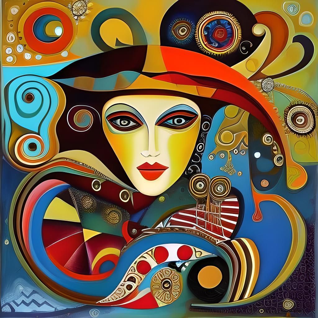 Steampunk harlequin Surreal Patchwork of a Woman, with big colorful ...