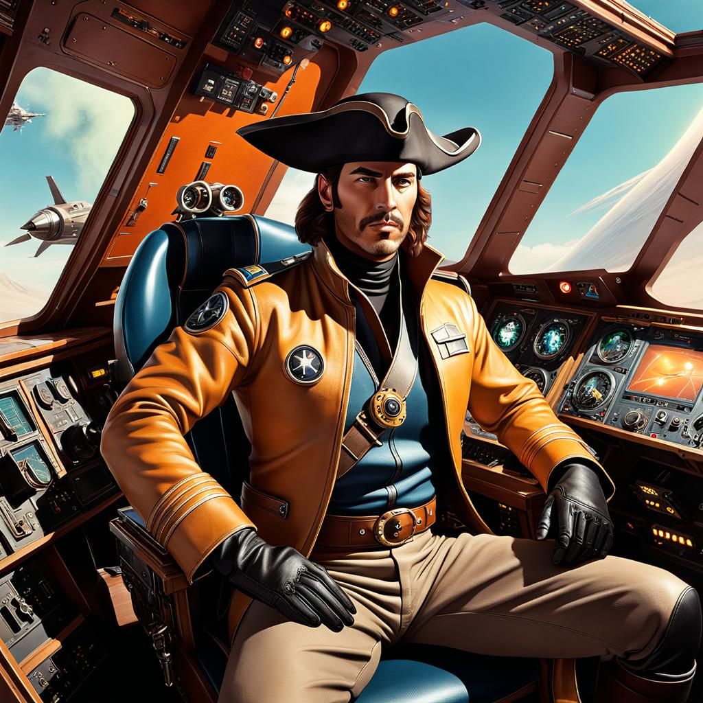 Sci-Fi pirate in the pilot seat of his retro-tech star fighter - AI ...