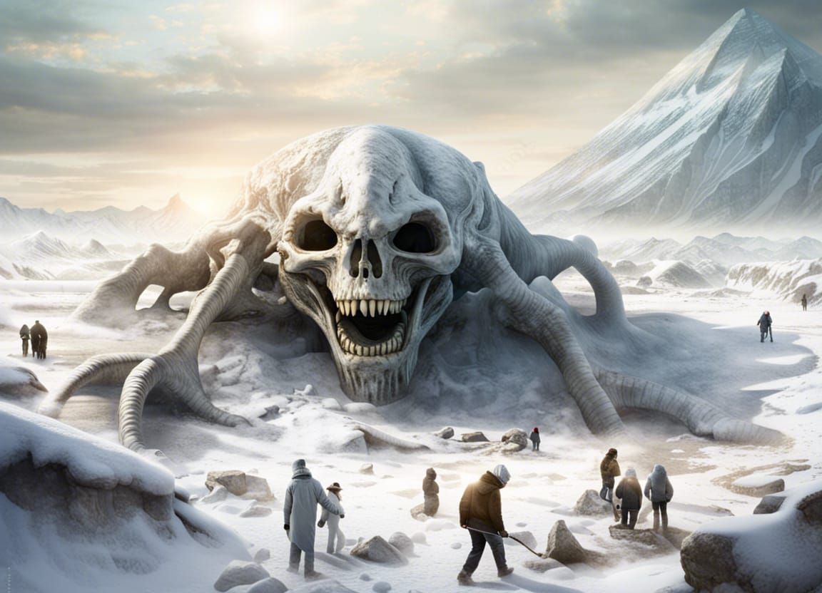 "Massive Archeological digsite frigid icy landscape with textured ...