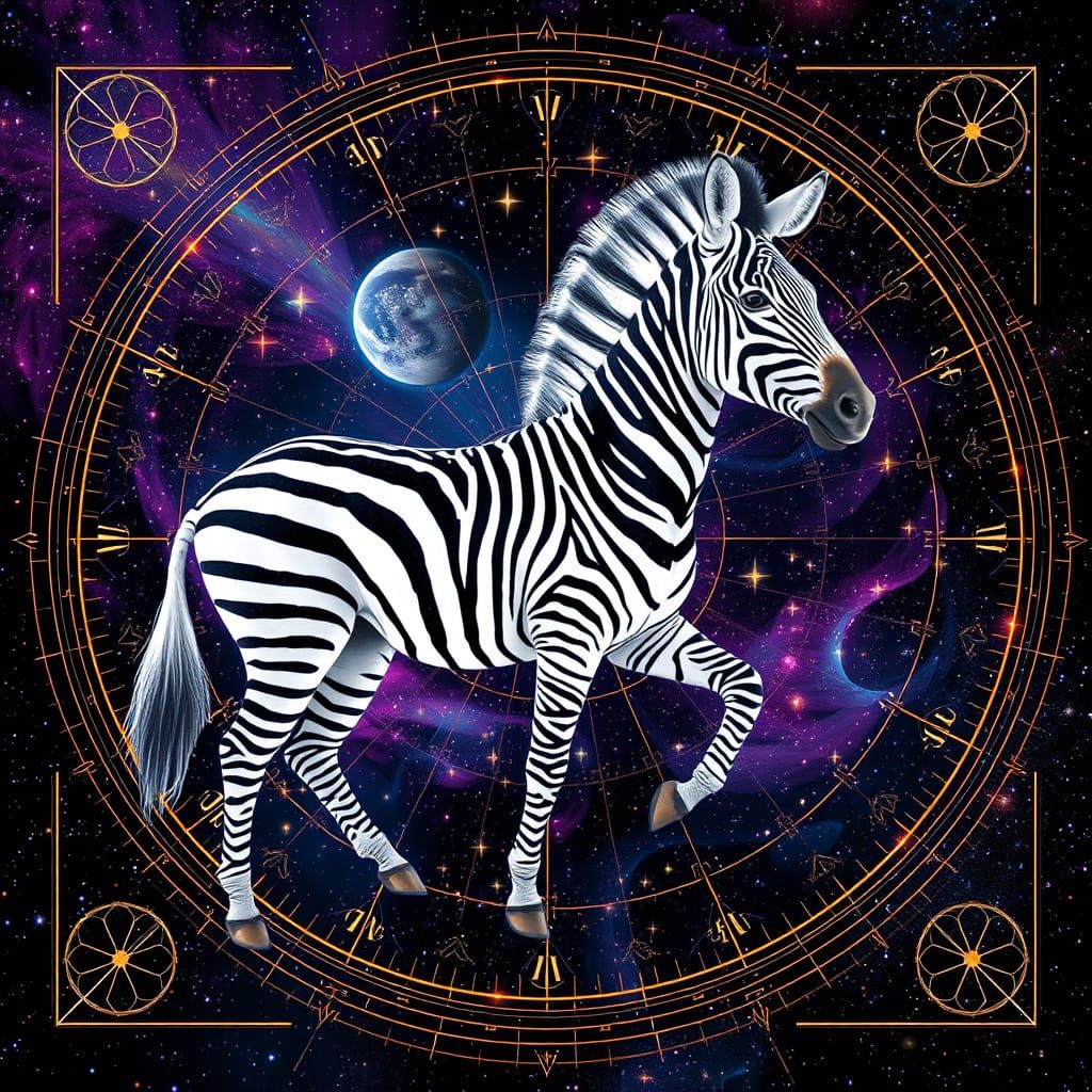 zebra as a chart - Surreal Astral Zebra Chart in Cosmic Holo...