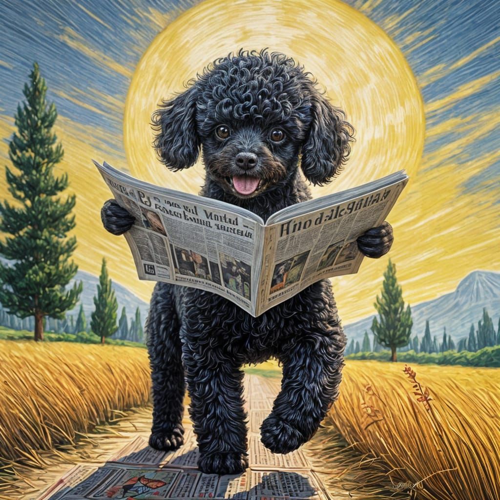 Loyal Black Toy Poodle Brings Newspaper to Her Own... - AI Art