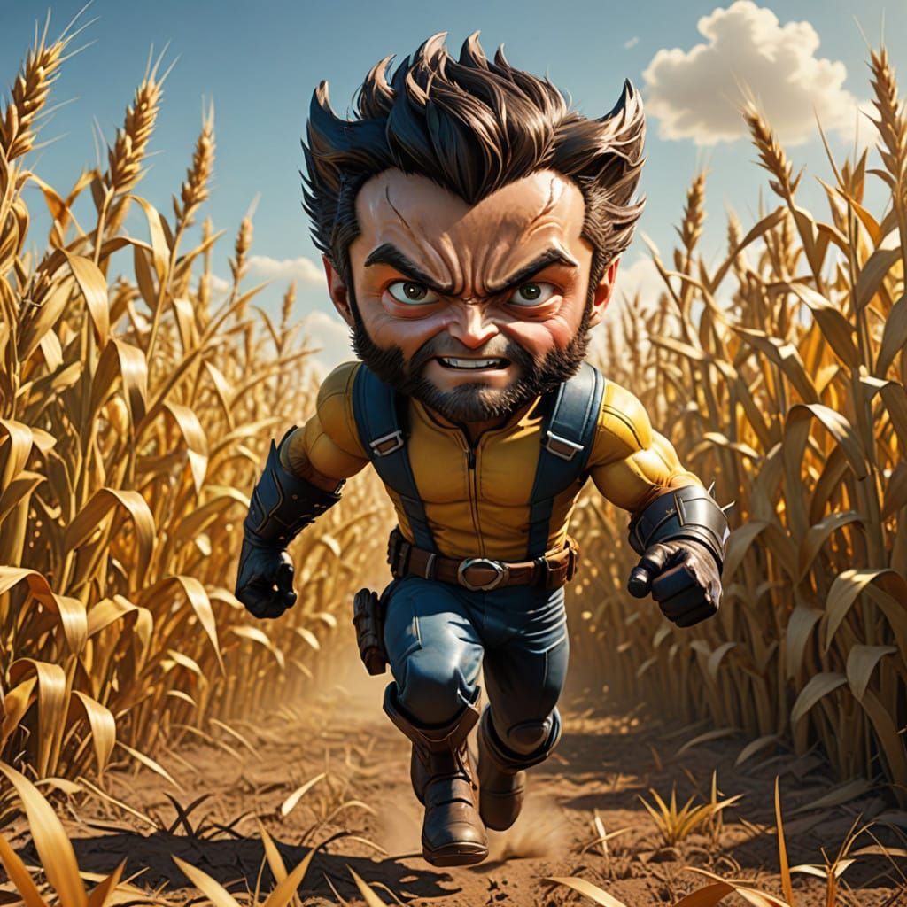 Chibi Wolverine Sprints Through Vibrant Cornfield ... - AI Art