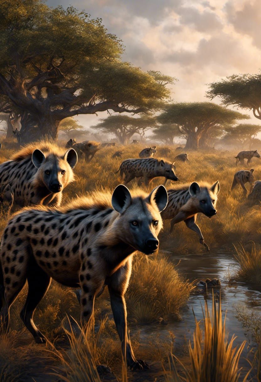 Hyenas hunting - AI Generated Artwork - NightCafe Creator