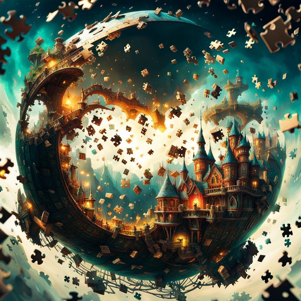 Puzzle village explosion - AI Generated Artwork - NightCafe Creator