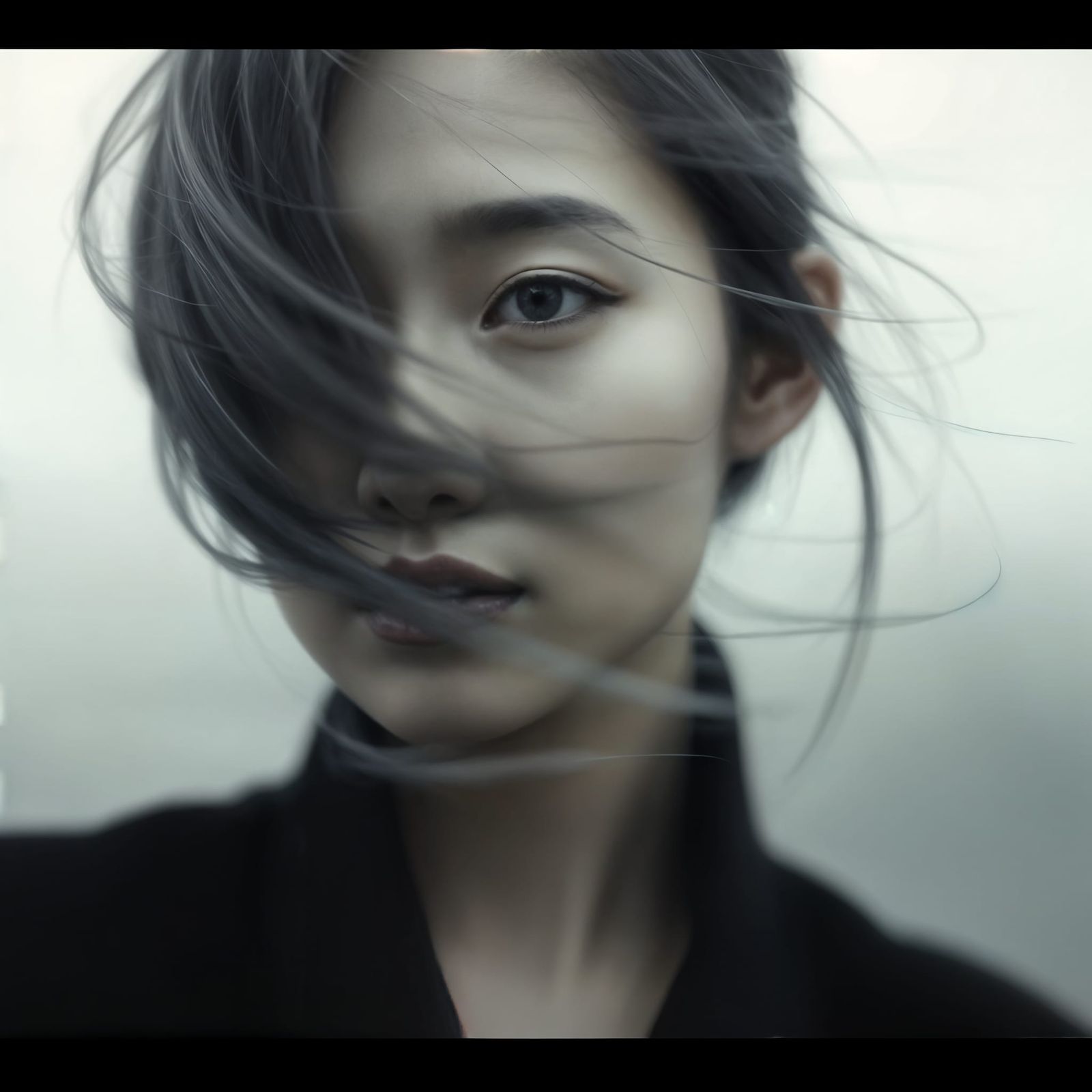 Wind-tossed Hair Dances - Ethereal Asian Woman in Motion