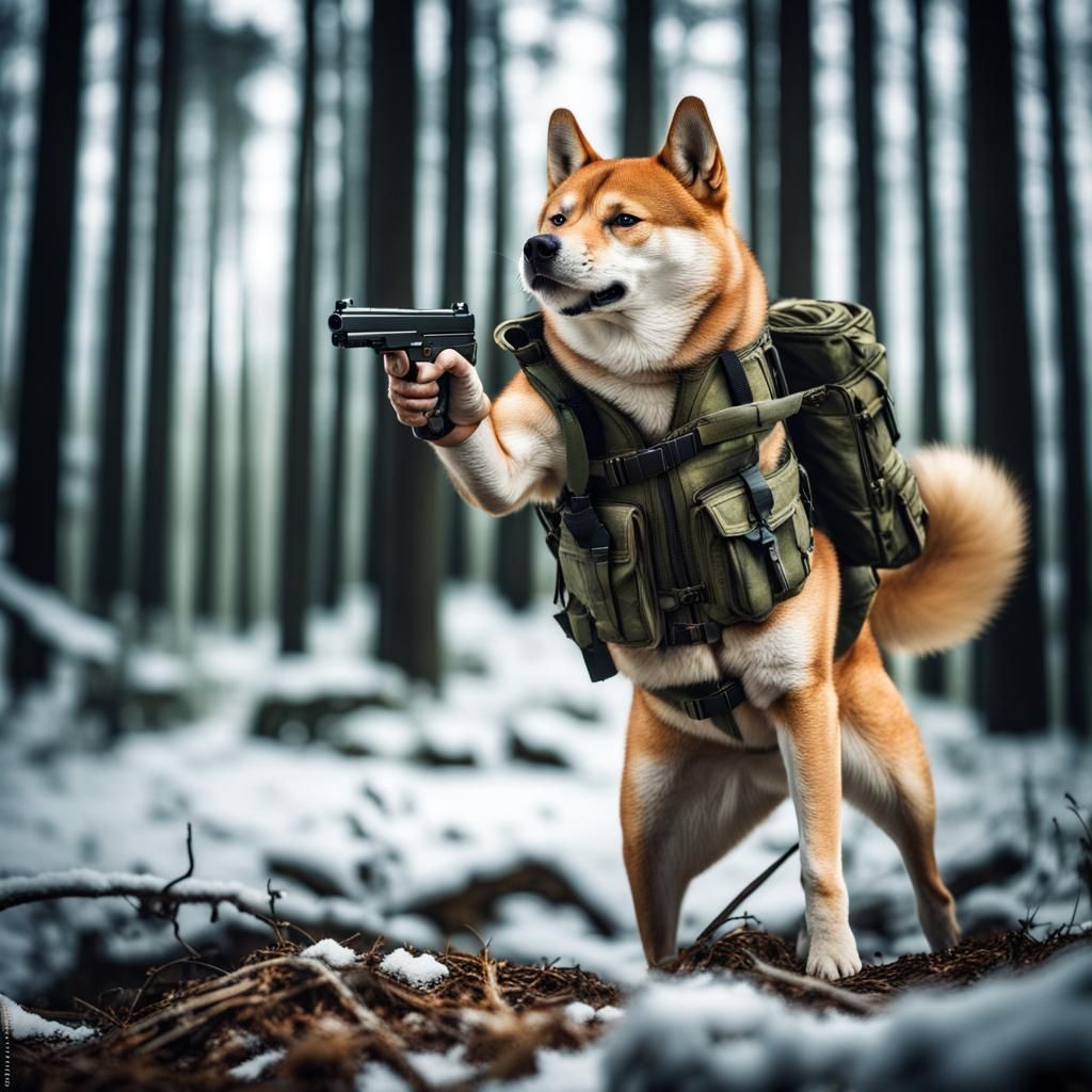 Shiba with pistol. - AI Generated Artwork - NightCafe Creator