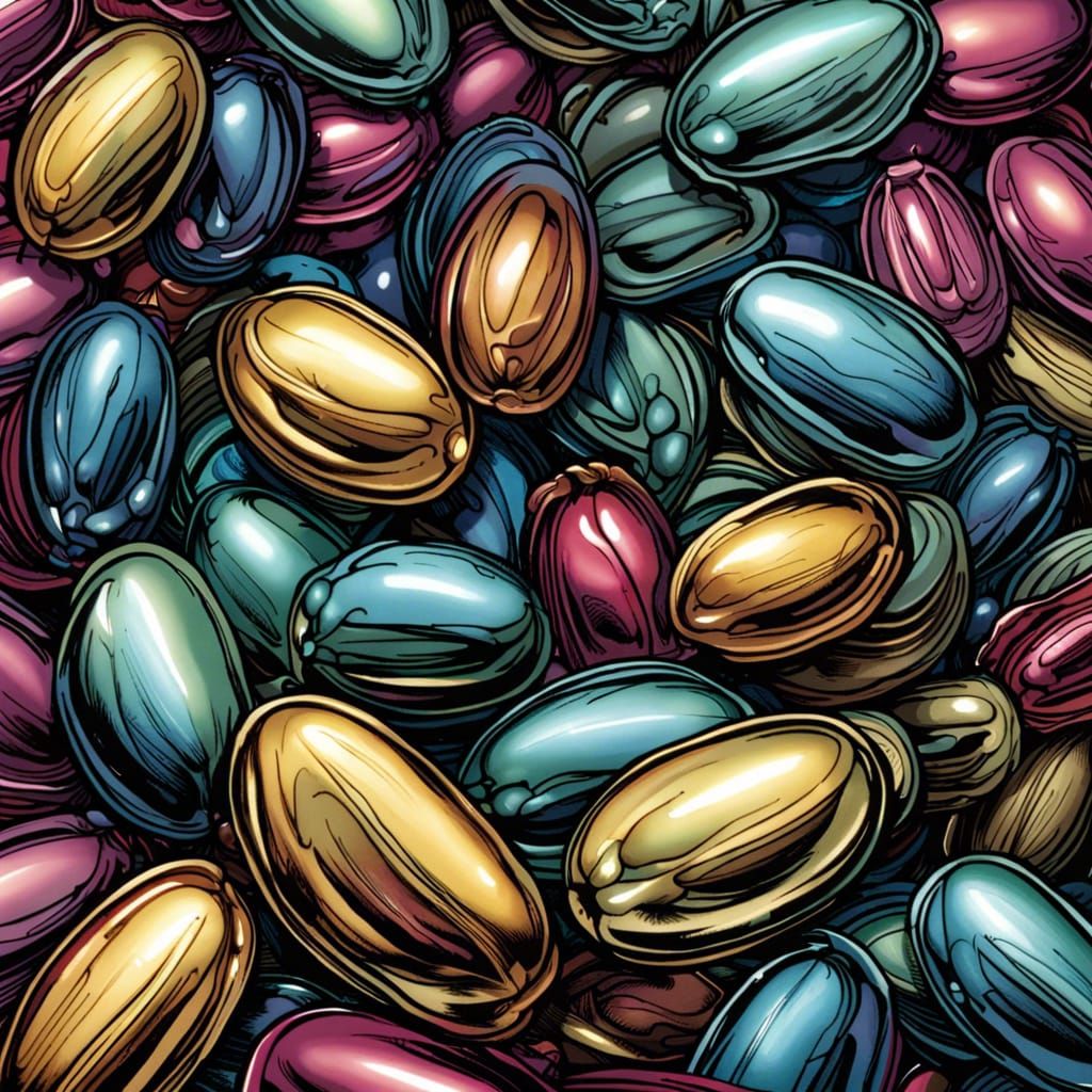 Bag with three shiny magic beans - AI Generated Artwork - NightCafe Creator