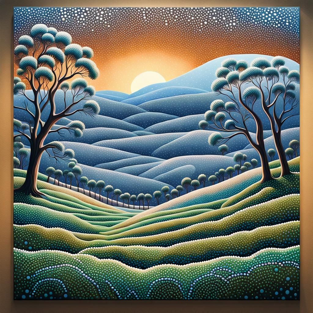 Winter scenery, Aboriginal art - Aboriginal Winter Landscape...