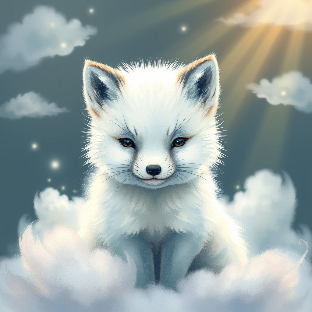 baby arctic fox with black outline in the ears - AI Art