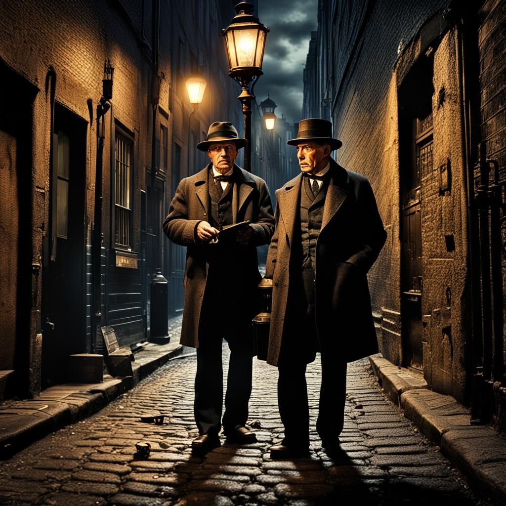 1800's Scotland Yard detective using a bulls eye lantern to investigate ...