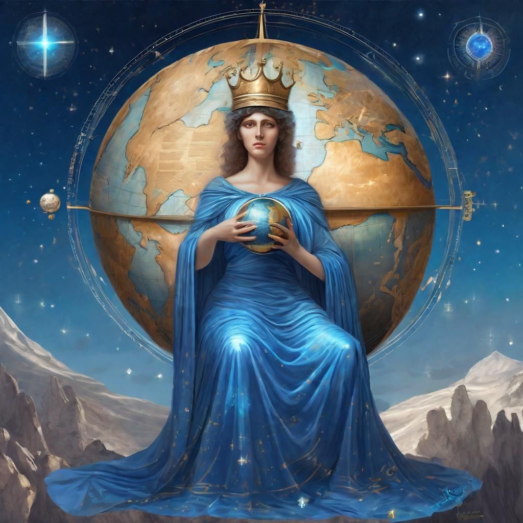 the Greek muse Urania is wearing a blue dress that represents the ...