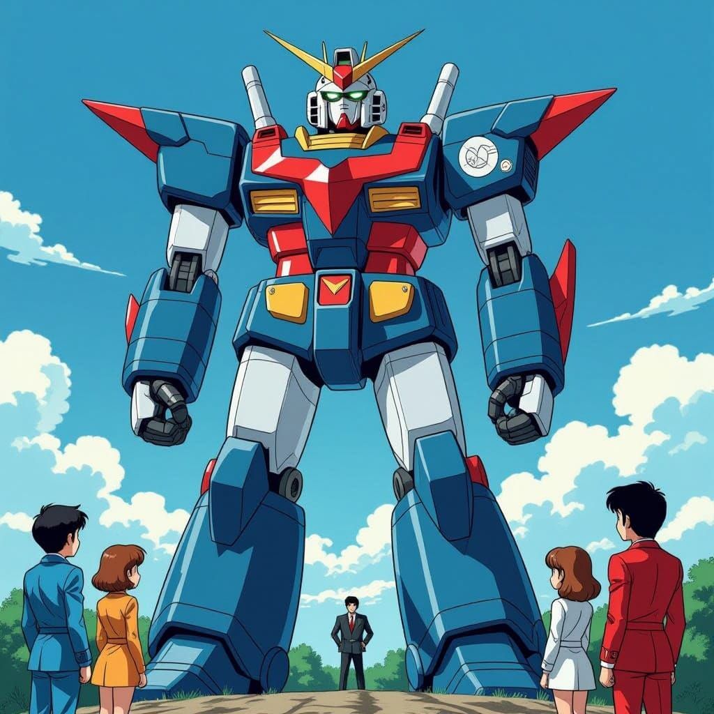 Classic Anime Robot Towers Above Humans in Epic Ba... - AI Art