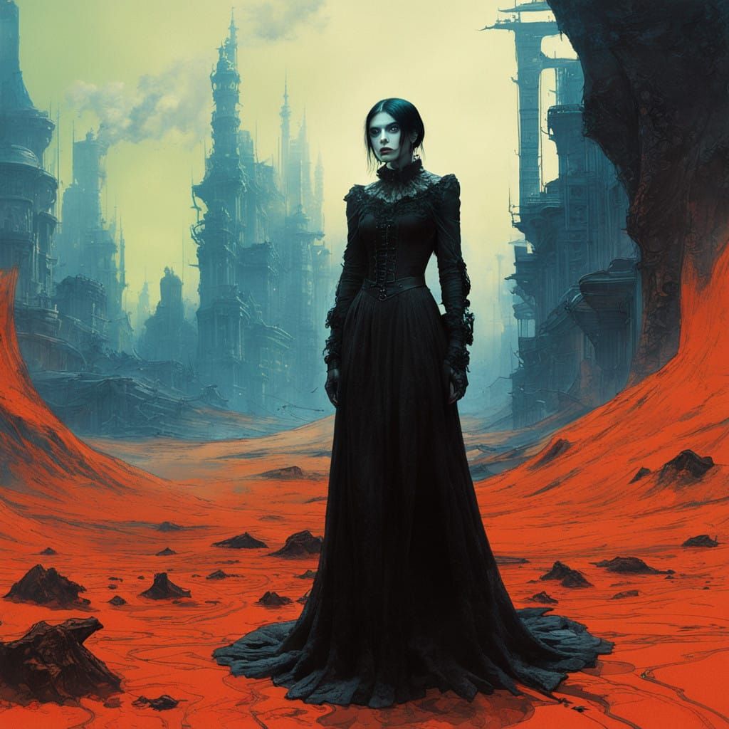 Goth Fashion Model in Cyberpunk Vortex - AI Art