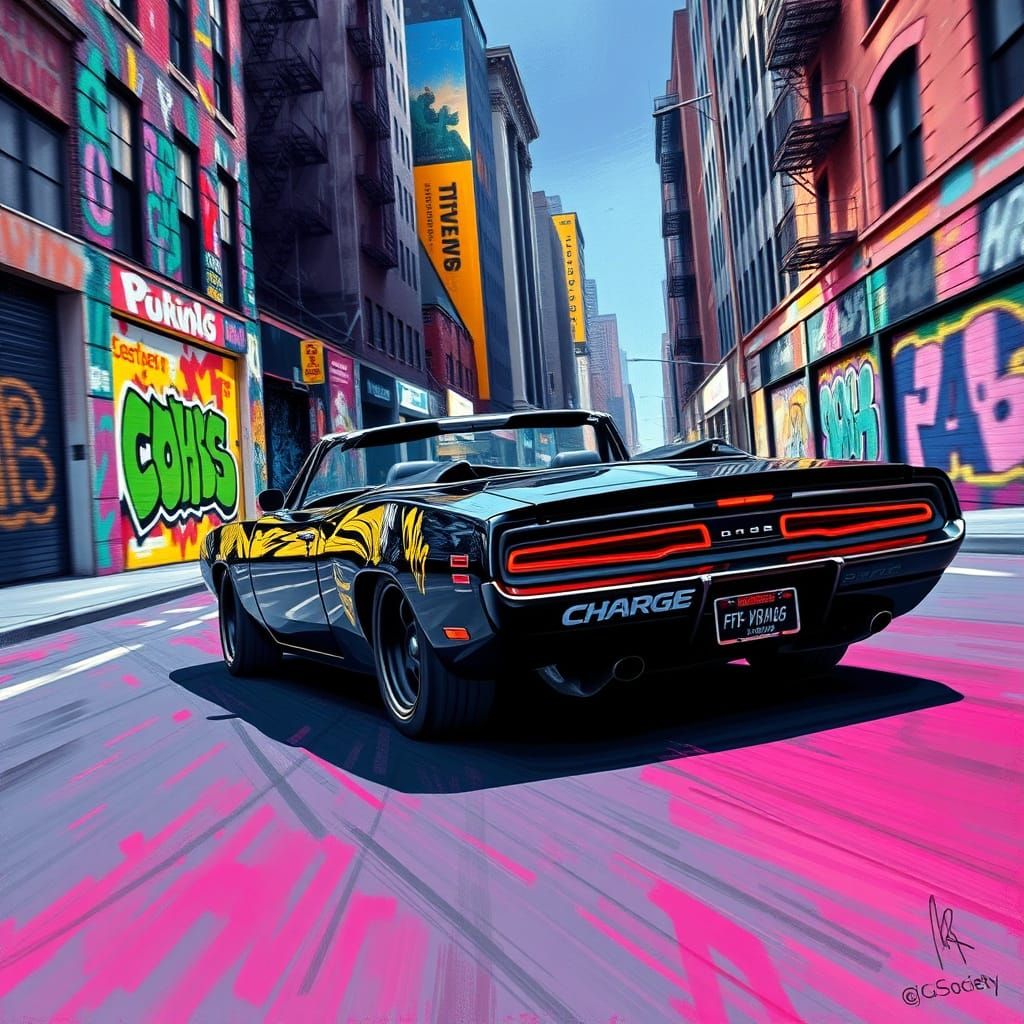 Fast and Furious Dodge Charger Convertible in City... - AI Art