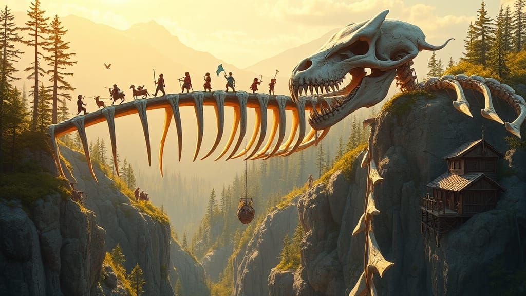 Bone Bridge - Dragon Skeleton Bridge Connects Fantasy Villag...